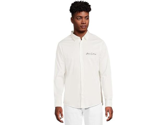 (取寄) アルマーニエクスチェンジ メンズ スクリプト ロゴ ボタン ダウン Armani Exchange men Script Logo Button Down Off White