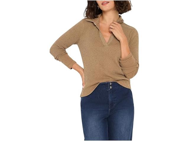 (取寄) ニックゾー レディース リブ ロング スリーブ ポロ NIC+ZOE women Rib Long Sleeve Polo Walnut