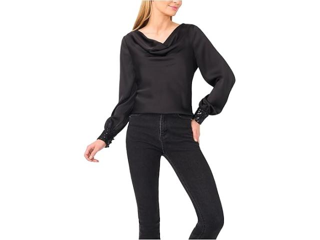(取寄) シーシー レディース ロング スリーブ サテン カウル ネック トップ CeCe women Long Sleeve Satin Cowl Neck Top Rich Black