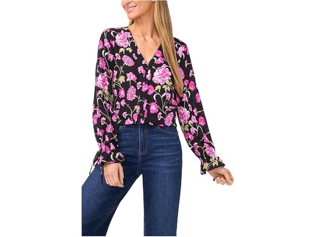 (取寄) シーシー レディース フローラル プリンテッド ボタン フロント ロング スリーブ トップ CeCe women Floral Printed Button Front Long Sleeve Top Rich Black