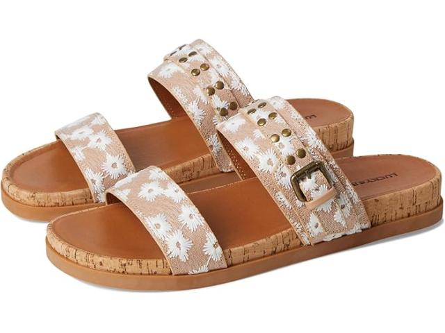 (取寄) ラッキーブランド レディース スタデッド トゥー バンド フラッツ サンダル Lucky Brand women Dineesa Studded Two Band Flat Sandals Natural