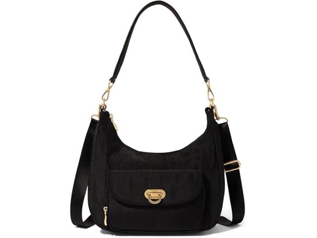 (取寄) バッガリーニ レディース コースタル フリップ ロック ハーフ ムーン バッグ Baggallini women Coastal Flip Lock Half Moon Bag Black with Gold Hardware