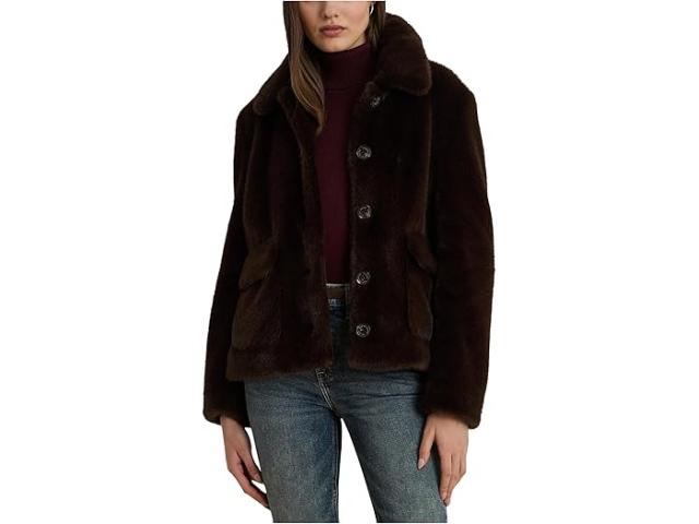 (取寄) ローレン ラルフローレン レディース フォー ミンク ボタン フロント Lauren Ralph Lauren women Faux Mink Button Front Circuit Brown