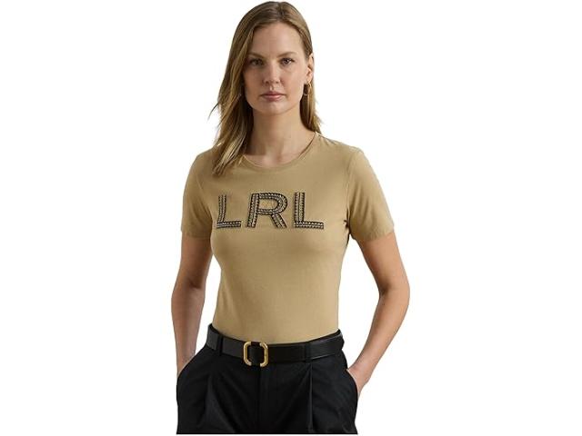 (取寄) ローレン ラルフローレン レディース ビーディド-ロゴ コットン ジャージ ティー Lauren Ralph Lauren women Beaded-logo Cotton Jersey Tee Birch Tan