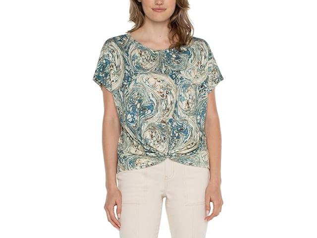 (取寄) リバプールロサンゼルス レディース ピティート クルー ネック ドルマン ウィズ ツイステッド フロント ディテール Liverpool Los Angeles women Petite Crew Neck Dolman With Twisted Front Detail Ocean Blue Ecru Marble