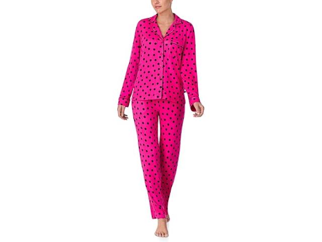 (取寄) ケイトスペード レディース ロング スリーブ セーター ニット ノッチ カラー Pj セット Kate Spade New York women Kate Spade New York Long Sleeve Sweater Knit Notch Collar PJ Set Hot Pink Dot