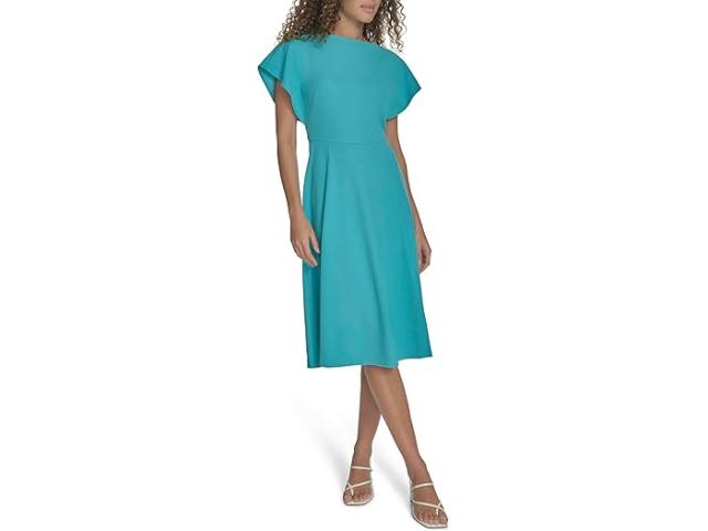 (取寄) カルバンクライン レディース スキューバ クレープ ボート ネック ミディ   women Scuba Crepe Boat Neck Midi Lake