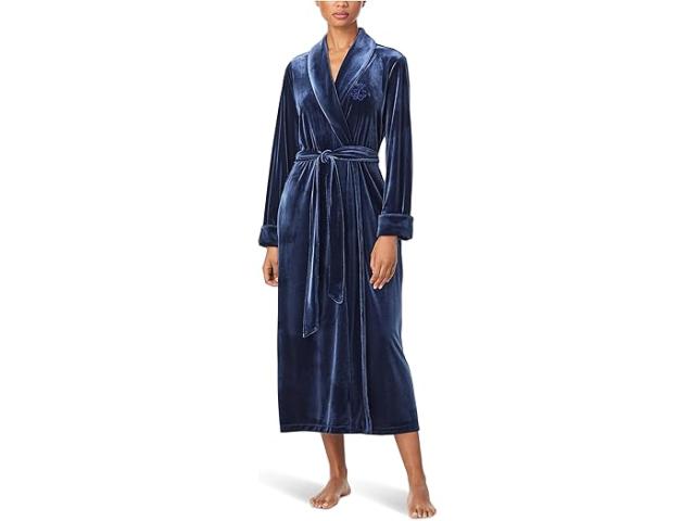 (取寄) ローレン ラルフローレン レディース ベルネット ロング ショール カラー ローブ Lauren Ralph Lauren women Velvet Long Shawl Collar Robe Blue