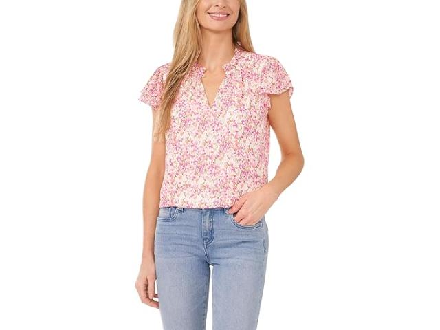 (取寄) シーシー レディース フラッター スリーブ フロント キーホール ブラウザ CeCe women Flutter Sleeve Front Keyhole Blouse Peach Coral