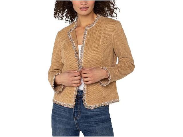 (取寄) リバプールロサンゼルス レディース カラーレス ジャケット ウィズ フレイド エッジズ Liverpool Los Angeles women Collarless Jacket With Frayed Edges Honey