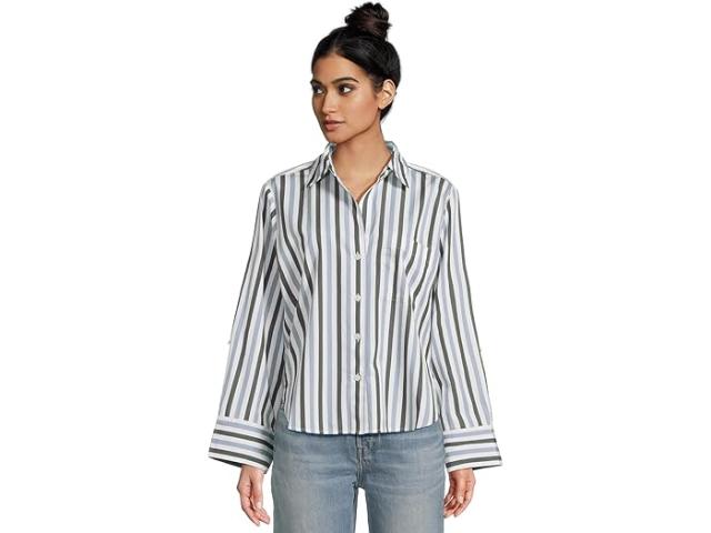 (取寄) メイドウェル レディース Y ネック シャツ ウィズ アジャスタブル スリーブ Madewell women Y Neck Shirt With Adjustable Sleeve Botanical Green