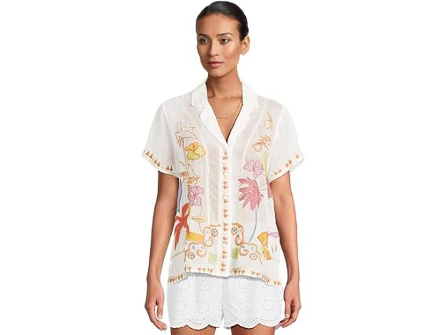 (取寄) ジョニー ワズ レディース パイパー アップリケ シャツ Johnny Was women Piper Applique Shirt Natural