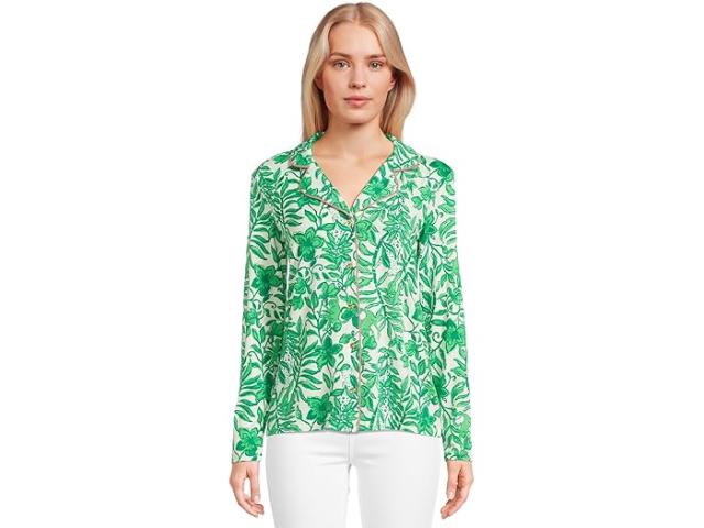 (取寄) リリー ピュリッツァー レディース Pj ニット ロング スリーブ ボタンアップ トップ Lilly Pulitzer women Lilly Pulitzer Pj Knit Long Sleeve Button-Up Top Fiddle Leaf Green Lil Escape Plan PJS