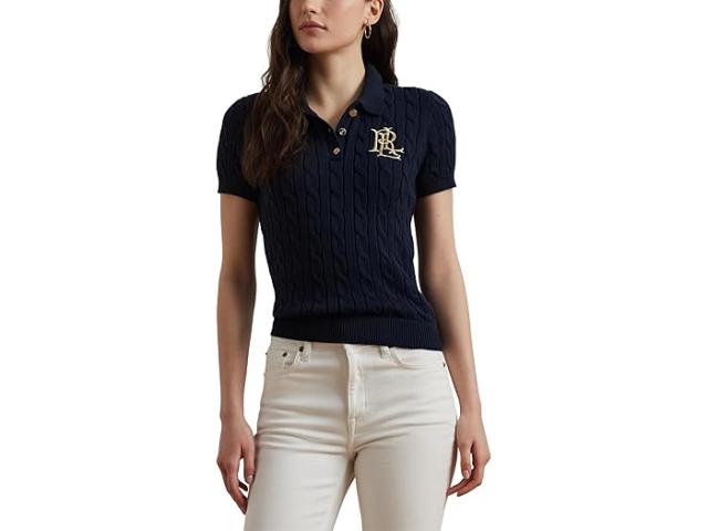 (取寄) ローレン ラルフローレン レディース ピティート ショート スリーブ プルオーバー Lauren Ralph Lauren women Petite Natrissa Short Sleeve Pullover Lauren Navy