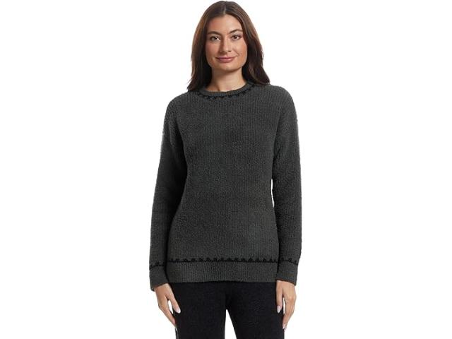 (取寄) ベアフットドリームス レディース コージーシック リブド セーター ウィズ ブランケット ステッチ Barefoot Dreams women Cozychic Ribbed Sweater With Blanket Stitch Dark Moss