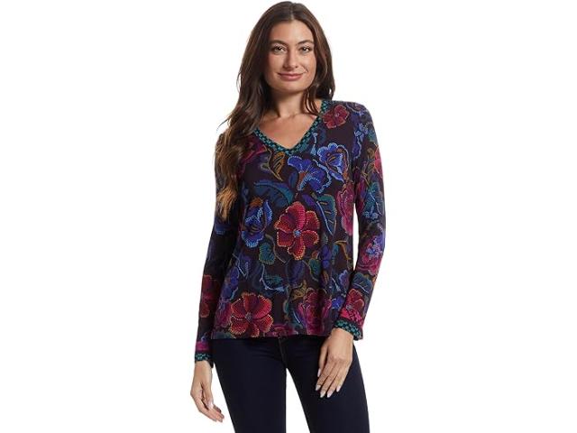 (取寄) ジョニー ワズ レディース ザ ジャニー フェーバリット ロング スリーブ V-ネック スイング ティー- ア Johnny Was women The Janie Favorite Long Sleeve V-neck Swing Tee- A Aphaia