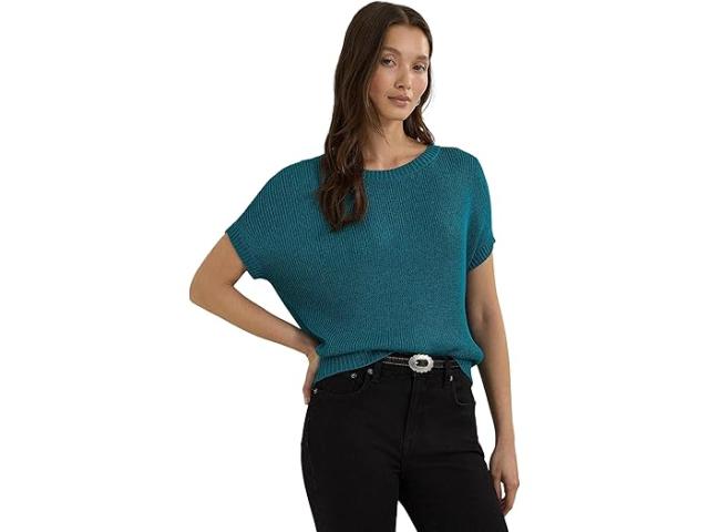 (取寄) ローレン ラルフローレン レディース リブ-ニット ショートスリーブ セーター Lauren Ralph Lauren women Rib-Knit Short-Sleeve Sweater Turquoise Sky