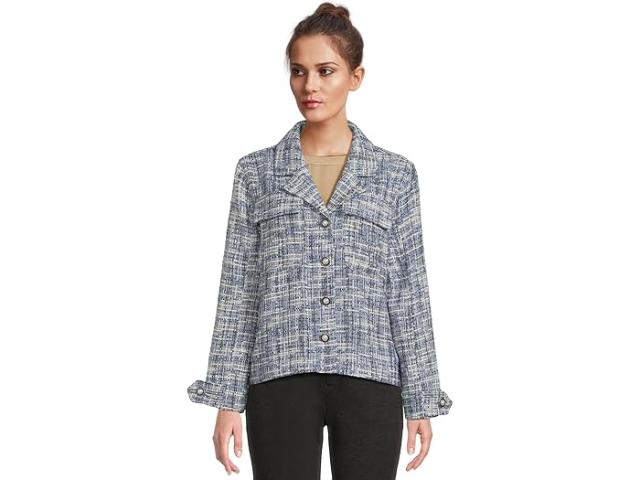 (取寄) リバプールロサンゼルス レディース ボタン フロント ウーブン ブークル ボクシー シャケット Liverpool Los Angeles women Button Front Woven Boucle Boxy Shacket Blue Multi