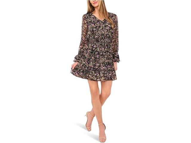 (取寄) シーシー レディース ロング スリーブ V-ネック ドレス CeCe women Long Sleeve V-neck Dress Rich Black