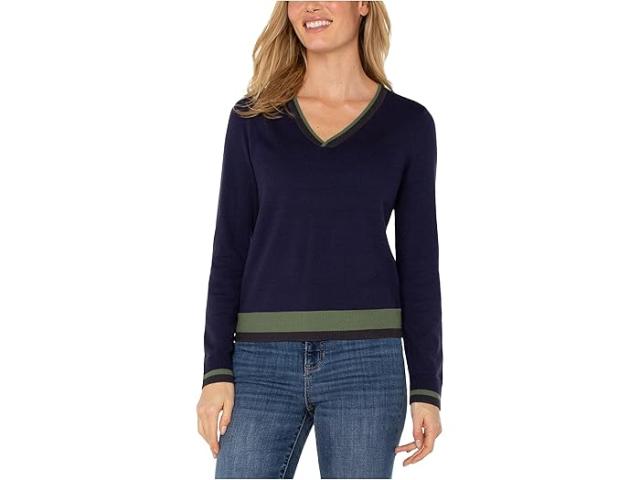 (取寄) リバプールロサンゼルス レディース ロング スリーブ カラーブロック V-ネック セーター Liverpool Los Angeles women Long Sleeve Colorblock V-neck Sweater Navy/Green Multi