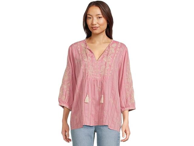 (取寄) ジョニー ワズ レディース 3/4 スリーブ プレリー ブラウザ - ヒアシンス Johnny Was women 3/4 Sleeve Prairie Blouse - Hyacinth Monse Stripe