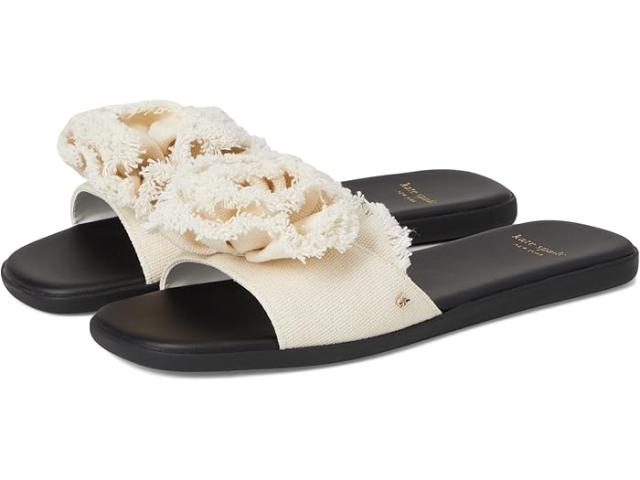 (取寄) ケイトスペード レディース フローリッシュ キャンバス フラッツ サンダル Kate Spade New York women Flourish Canvas Flat Sandal Cream/Black