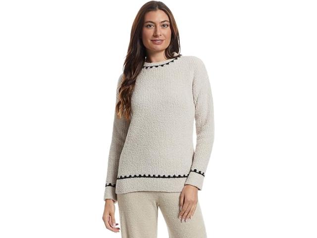 (取寄) ベアフットドリームス レディース コージーシック リブド セーター ウィズ ブランケット ステッチ Barefoot Dreams women Cozychic Ribbed Sweater With Blanket Stitch Stone