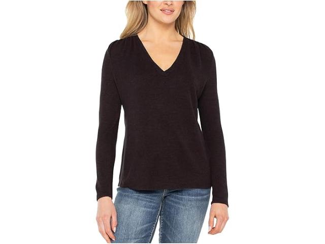 (取寄) リバプールロサンゼルス レディース ロング スリーブ V-ネック ニット トップ W/ シャーリング Liverpool Los Angeles women Long Sleeve V-Neck Knit Top W/ Shirring Java Melange