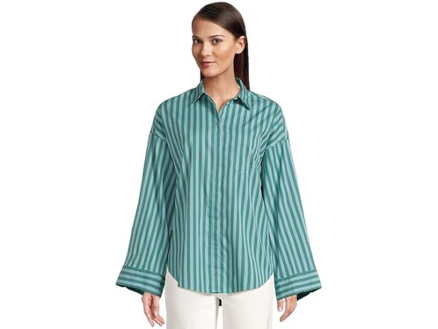 (取寄) メイドウェル レディース ボクシー ステッチド ワイド カフ シャツ Madewell women Boxy Stitched Wide Cuff Shirt Bayside Stripe Cool Aqua