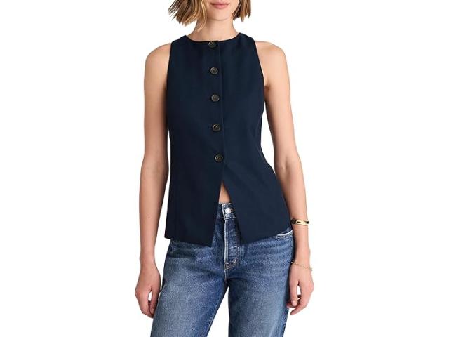 (取寄) メイドウェル レディース クルーネック カットアウェイ ベスト - テンセル ツイル Madewell women Crewneck Cutaway Vest - Tencel Twill Midnight Navy