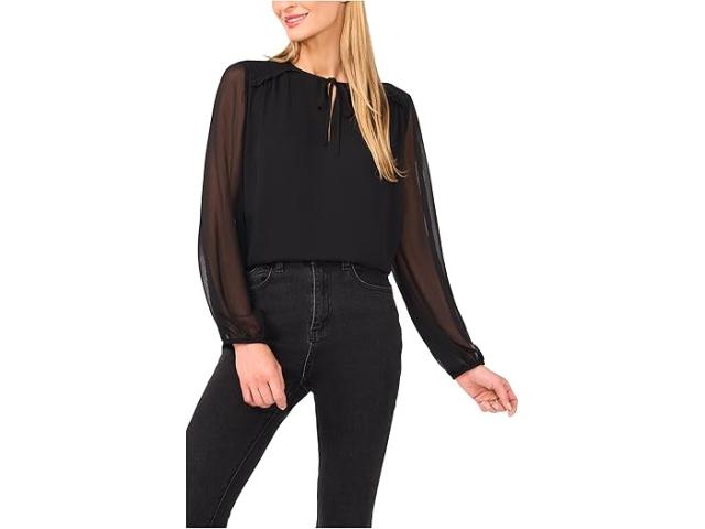 (取寄) シーシー レディース ロング スリーブ タイ ネック トップ CeCe women Long Sleeve Tie Neck Top Rich Black