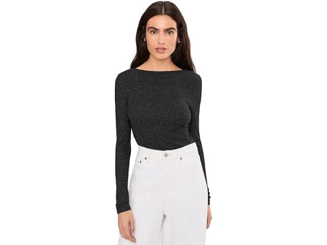 (取寄) メイドウェル レディース ブリア ロング スリーブ オープン バック スイット リブ スパークル Madewell women Bria Long Sleeve Open Back Snit Rib Sparkle Lurex Black