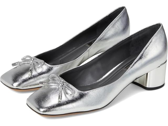 (取寄) フランコ サルト レディース ナタリア スクエア トゥ ブロック ヒール パンプス ウィズ ボウ Franco Sarto women Natalia Square Toe Block Heel Pumps with Bow Silver llic