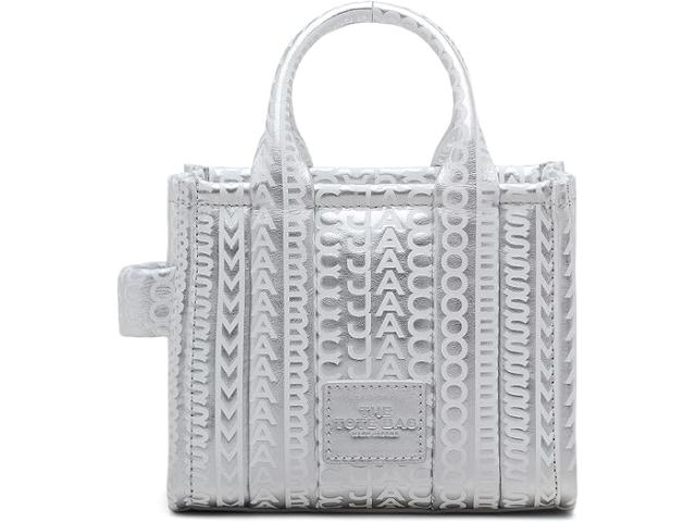 (取寄) マークジェイコブス レディース ザ モノグラム メタリック レザー クロスボディ トート バッグ Marc Jacobs women The Monogram llic Leather Crossbody Tote Bag Silver/Bright White