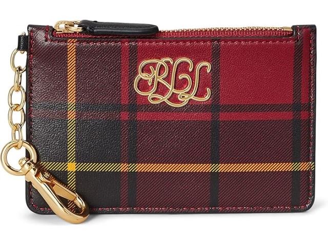 (取寄) ローレン ラルフローレン レディース プレイド ナッパ レザー ジップ カード ケース Lauren Ralph Lauren women Plaid Nappa Leather Zip Card Case Holiday Tartan/Black