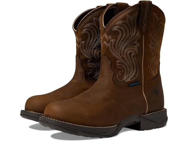 (取寄) アリアット レディース アンセム ラウンド トゥ ショーティ ウォータープルーフ ウェスタン ブーツ Ariat women Anthem Round Toe Shortie Waterproof Western Boot Glazed Brown