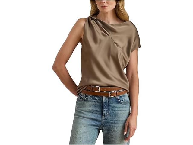 (取寄) ローレン ラルフローレン レディース シャルムーズ アシンメトリカル ブラウザ Lauren Ralph Lauren women Charmeuse Asymmetrical Blouse Taupe Brown