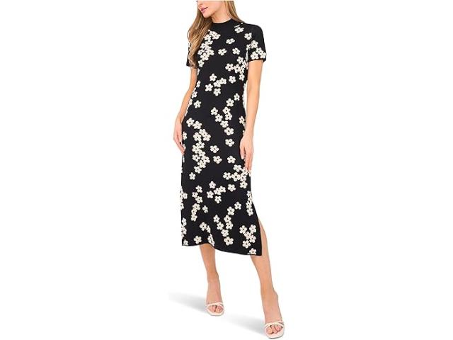 (取寄) シーシー レディース ミディ フローラル ジャカード ニット ドレス CeCe women Midi Floral Jaquard Knit Dress Rich Black