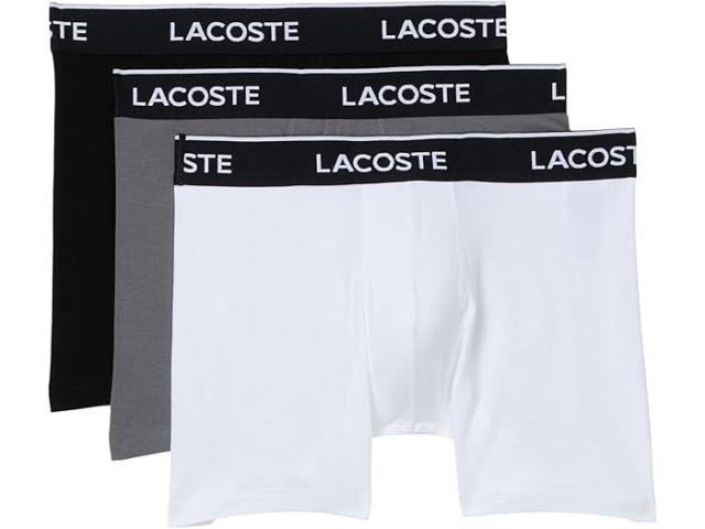 (取寄) ラコステ メンズ コットン ストレッチ エッセンシャル ボクサー ブリーフ 3-パック Lacoste men Cotton Stretch Essentials Boxer Briefs 3-pack Black/White/Grey