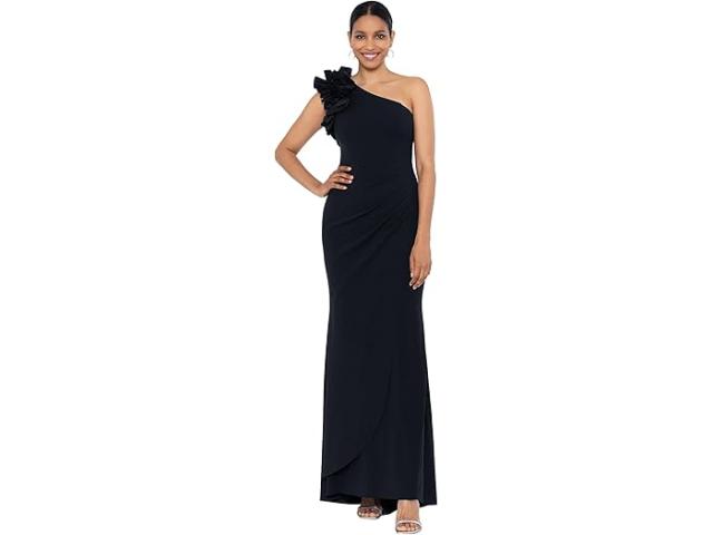 (取寄) エスケイプ レディース ワン ショルダー ラッフル スキューバ クレープ XSCAPE women One Shoulder Ruffle Scuba Crepe Black