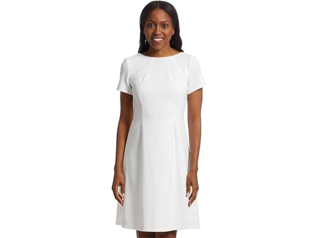 (取寄) カルバンクライン レディース スキューバ ショート スリーブ ソリッド Aライン   women Scuba Short Sleeve Solid Aline White