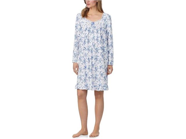 (取寄) アイリーン ウエスト レディース コットン ニット ロング スリーブ ショート ナイトガウン Eileen West women Cotton Knit Long Sleeve Short Nightgown White Ground Floral