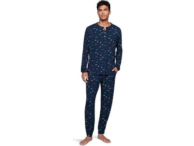 (取寄) エバージェイ メンズ ヘンリー プリンテッド ロング パジャマ セット Eberjey men Henry Printed Long Pajama Set Forest Pine Navy