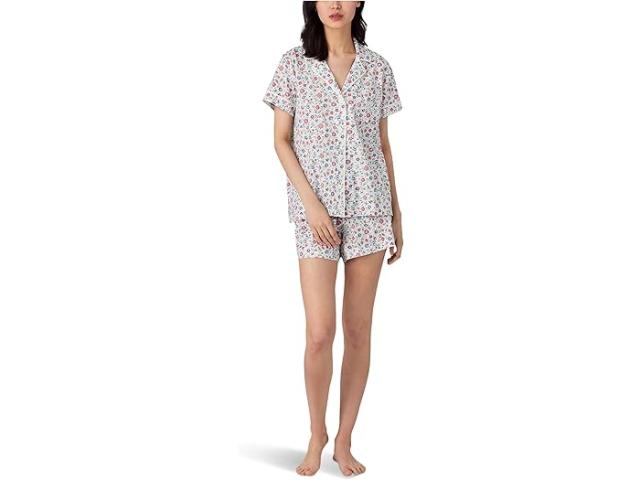 (取寄) ローレン ラルフローレン レディース ショート スリーブ ノッチ カラー ボクサー Pj セット Lauren Ralph Lauren women Short Sleeve Notch Collar Boxer PJ Set White Ground Multi Ditsy