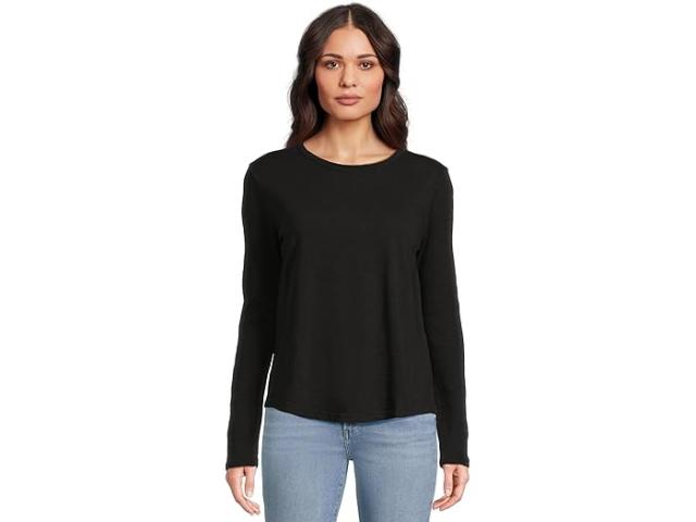 (取寄) エリオット ローレン レディース ガーメント ダイ ティー - ロング スリーブ ラウンド ネック ティー ウィズ リブ スリーブ アンド バック ガセット Elliott Lauren women Garment Dye Tees - Long Sleeve Round Neck Tee with Rib Sleeve and Back Gusset Black
