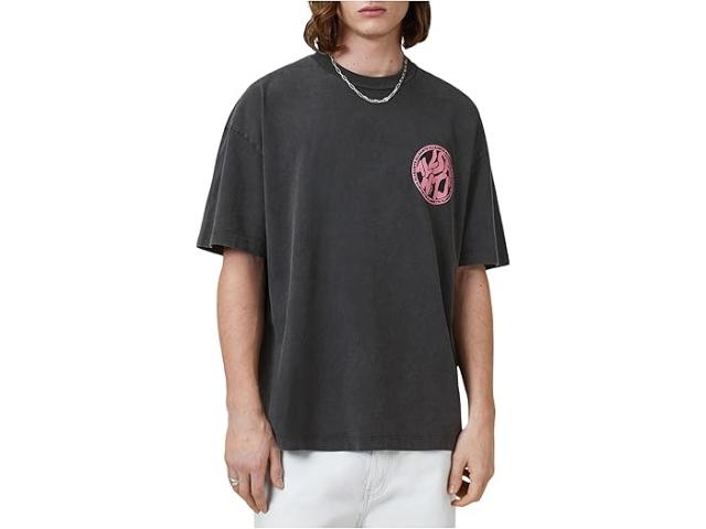 (取寄) オールセインツ メンズ ディストーション ショート スリーブ クルー AllSaints men Distortion Short Sleeve Crew Washed Black/Pink