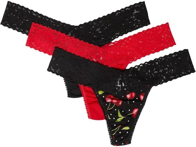 (取寄) ハンキー パンキー レディース 3 パック ドリームイーズ ロウ ライズ トングス Hanky Panky women 3 Pack DreamEase Low Rise Thongs Black/Cherry Bomb/Red