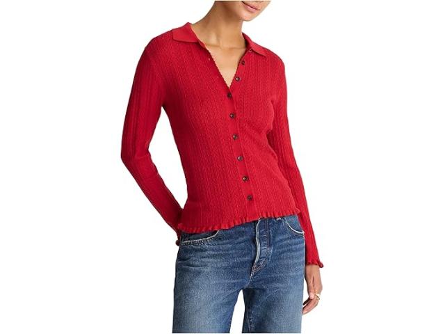(取寄) メイドウェル レディース スノーウィー レース ステッチ メロディ カラー ロング スリーブ トップ Madewell women y Lace Stitch Melody Collar Long Sleeve Top Crimson