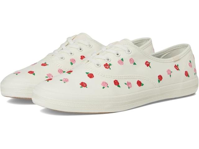 (取寄) ケッズ レディース チャンピオン キャンバス レース アップ Keds women Champion Canvas Lace Up Cream/Red Rose Embroidery