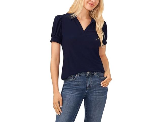 (取寄) シーシー レディース ショート スリーブ スプリットネック カラード トップ CeCe women Short Sleeve Split-Neck Collared Top Navy J